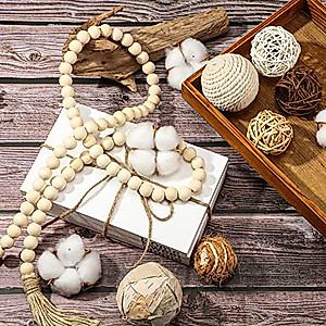 Yerliker Decorative White Books Set Farmhouse Home Coffee Table Faux Stacked Books with Wood Bead,and Spherical Wicker Rattan Ball,Cotton Bowl and Vase Filler for Living Room Shelf Decor
