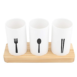 Oak Wooden Base Chopsticks Holder Cutlery Storage Box Drain Rack Knife Organizer Kitchen Tools with Bamboo Wood Base