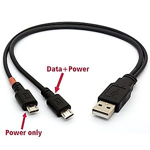 Micro USB Cable Y Splitter USB 2.0 A to Dual Micro B Power Enhancer Hub Adapter 1 Male to 2 Male Android Extension Code Syncing and Charging Two Devices Simultaneously