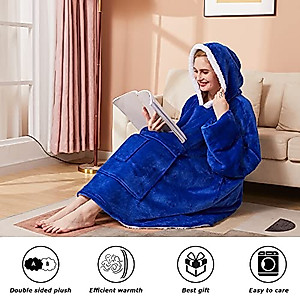 Wearable Blanket Hoodie, Oversized Sherpa Blanket Hoodie Sweatshirt for Women Men Adults Kids, Super Warm (Navy, ONE SIZE FITS ALL)