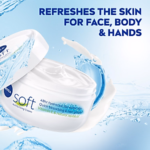 NIVEA Soft Refreshingly Soft Moisturizing Cream, Lightweight Body Moisturizer for Face, Body and Hands, Body Cream Enriched with Jojoba Oil and Vitamin E, 16 Oz Jar