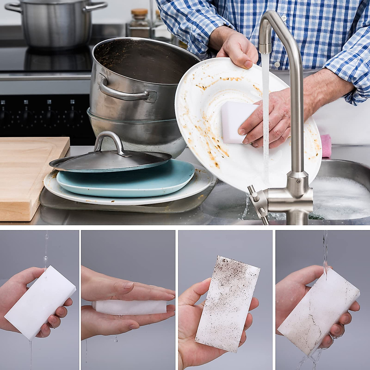 Large Magic Eraser Sponge, Double Compression Melamine Sponges in Bulk Extra Durable,50 Pack Household Cleaning Sponge with No Chemicals,Power Scrubber Foam Cleaning Pads,Kitchen, Bathroom Cleaner