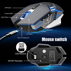 SHUNJINRUN Bluetooth Mouse, Rechargeable Wireless Mouse with 7 Buttons, RGB, 3 Modes, Ergonomic Computer Mouse for Laptop, Mac, PC, Chromebook, iPad, Tablet etc. - Gray