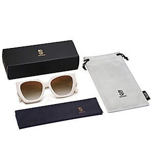 SOJOS Big Trendy Polarized Sunglasses Womens Oversized Cateye Sunnies Lentes De Sol Para Mujer SJ2205, Creamy White/Gradient Brown