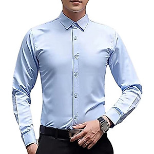 Men's Lightweight Casual Classic Dress Shirt Regular Fit Button Down Shirts Solid Wrinkle Free Long Sleeve Shirts (Light Blue,Large)