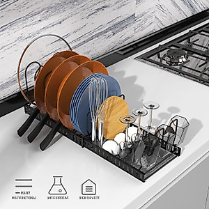 EMT ETRENDS Pots and Pans Organizer, Adjustable 2 Packs Pot Organizer with 7 Dividers and Bottom Mesh, Expandable Pot and Pan Organizer for cabinet, Kitchen Counter, Black…