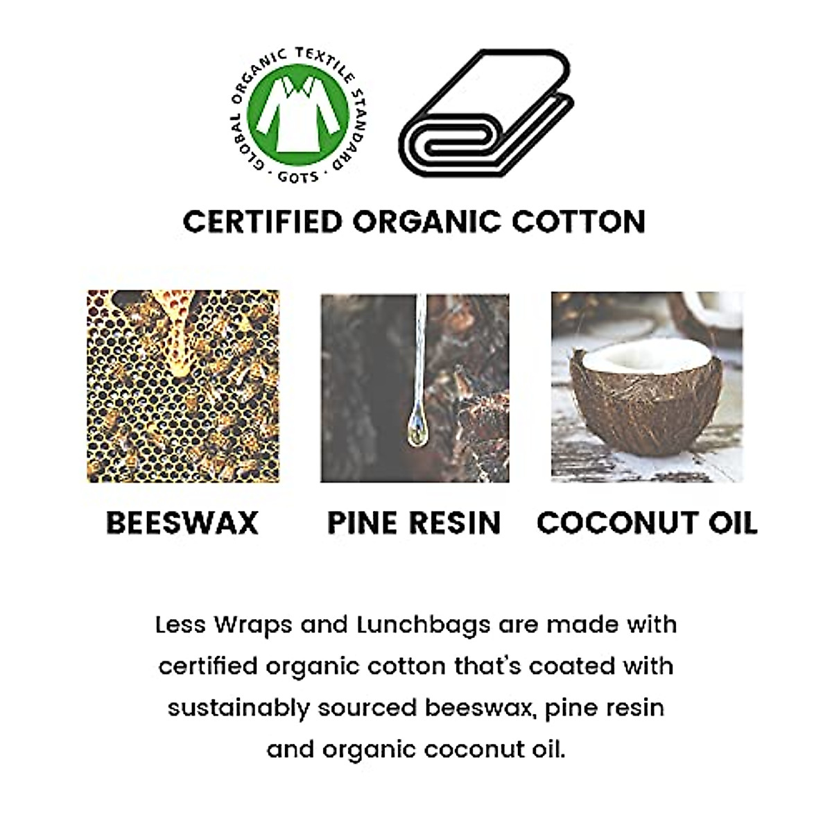 Less. Reusable Beeswax Food Wraps 3 Pack Size Small, Compostable Alternative to Plastic Wrap, Classic Paper Brown Wrap