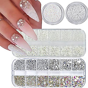 4 Boxs Nail Art Rhinestones Flatback Pearls Charms for Acrylic Nails Crystals Supplies Half Round Design Gems Accessories DIY Decor.