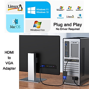 DTECH HDMI to VGA Adapter Cable for Computer Monitor PC TV 1080P HD Video (Male HDMI Input to VGA Output Female Connector)