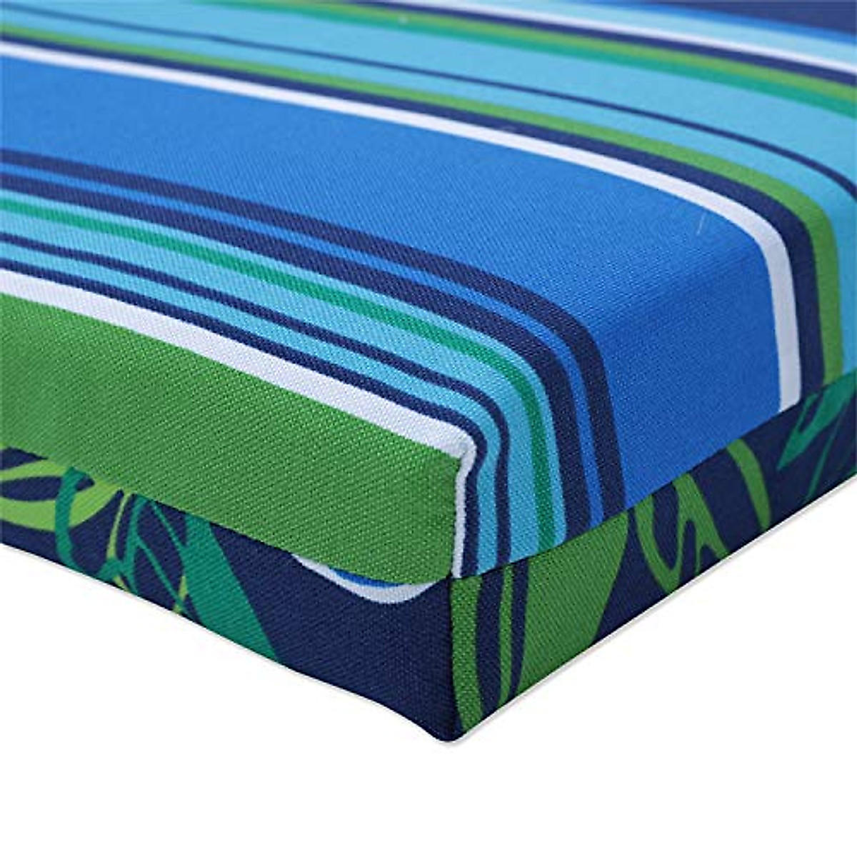 Pillow Perfect Outdoor/Indoor Spring Bling Blue/Sea Island Stripe Square Corner Chair Cushion, 2 Piece Assortment
