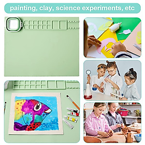 AWOKE Silicone Painting Mat - 20"X16" Silicone Art Mat with 1 Water Cup for Kids - Silcone Craft Mat has12 Color Dividers - 2 Paint Dividers (Green)