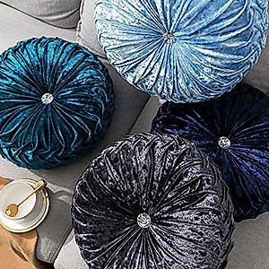 Elero Round Throw Pillow Velvet Chair Cushion Soft Pleated Pumpkin Round Pillow Decorations for Home Car Black