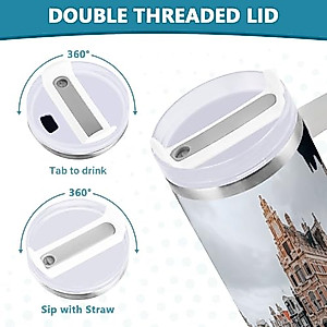 ODAWA Amsterdam Roses Street Insulated Coffee Tumbler with Lid and Straw Thermal Cups for Hot and Cold Drinks 40 Oz Stainless Steel Coffee Mug