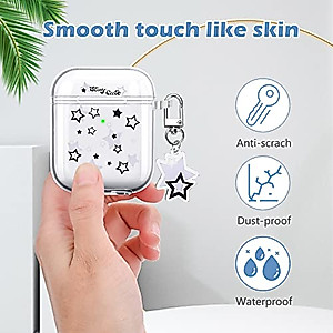 AirPod Case with Star Keychain, Cute Charms Star Pattern Design Clear Soft Protective Cover Compatiable with AirPods 2nd & 1st Generation Case