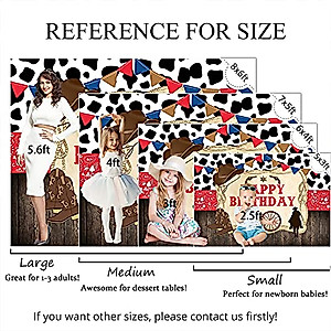 Mocsicka Western Cowboy Happy Birthday Backdrop Rustic Old West Rodeo Cowboy Background Red Bandana and Rustic Wood Kids Birthday Party Decoration Banner (7x5ft (82x60 inch))
