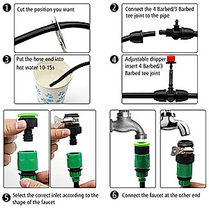 Drip Irrigation Kits, 100ft/30M Garden Plant Watering Sprinkler System with Distribution Tubing Hose Adjustable Nozzles, Automatic Mist Cooling Irrigation Set for Garden Lawn, Patio