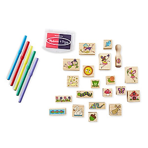 Melissa & Doug Stamp-a-Scene Stamp Pad: Fairy Garden - 20 Wooden Stamps, 5 Colored Pencils, and 2-Color Stamp Pad