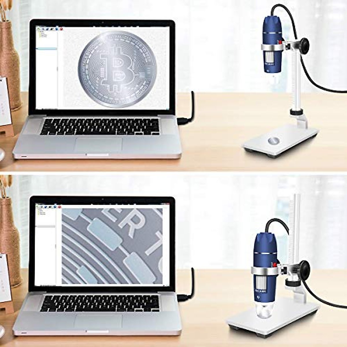 Jiusion HD 2MP USB Digital Microscope 40X to 1000X Portable Magnification Endoscope Camera with 8 LEDs Aluminum Alloy Stable Stand for OTG Android Mac Windows 7 8 10 11 Linux