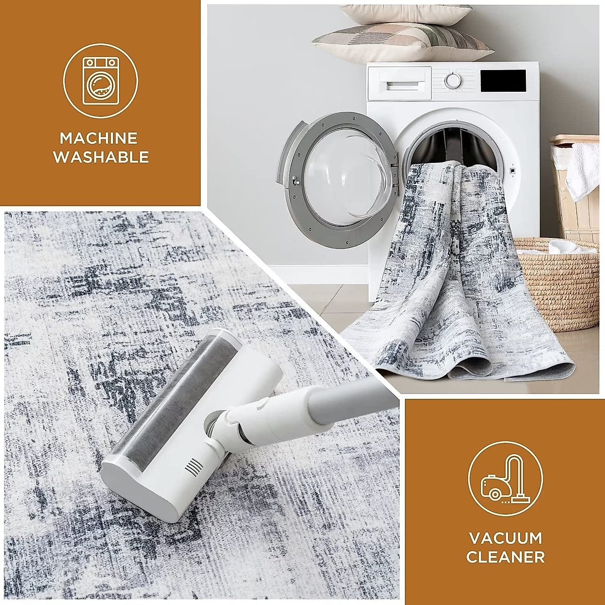 Vamcheer Washable Abstract Area Rug - Contemporary Style for Living Room, Bedroom, Kitchen - Machine Washable Rug for Living Room - Non-Shedding and Easy-Cleaning - Grey 6x9 ft