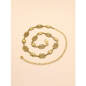 Verdusa Women's Golden Metal Decor Carved Floral Design Waist Chain Belt Gold 90/100