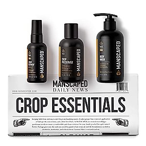 MANSCAPED® Crop Essentials, Male Care Hygiene Bundle, Includes Refined™ Body Wash, Crop Preserver™ Moisturizing Ball Deodorant, Crop Reviver™ Body Toner and Magic Mat™ Disposable Shaving Mats