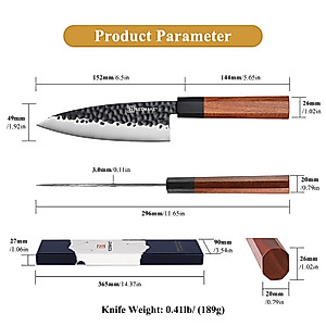 KEEMAKE Deba Knife 6 inch, Double Bevel Japanese 440C Stainless Steel Fish/Fillet Knife with G10 Bolster Octagonal Wood Handle