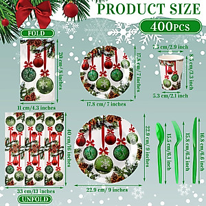 Suttmin 400 Pcs Red Green Balls Plates and Napkins for 50 Guests Bridal Shower Party Decorations Disposable Dinnerware Set Disposable Plates Napkins Cups Set for Summer Christmas Party Supplies