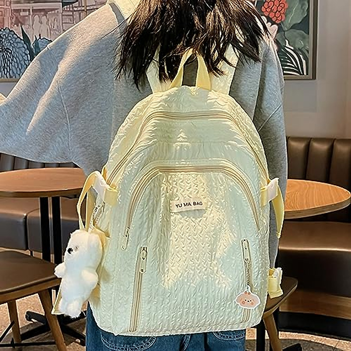 Verdancy Kawaii Backpack for Teens School College Students Travel Aesthetic Bookbag Cute Schoolbag Casual Daypack (Yellow)