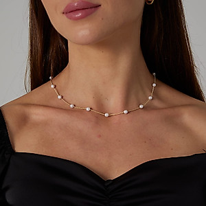 VIROMY Dainty Pearl Choker Necklace for Women 14K Gold Plated Pearl Necklaces Simple Trendy Everyday Jewelry