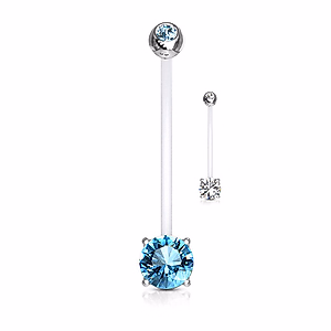 Forbidden Body Jewelry 14G 1" Pregnancy Bioflex Adjustable & Flexible Double Jeweled CZ Maternity Belly Ring, Clear/Aqua (2pc)
