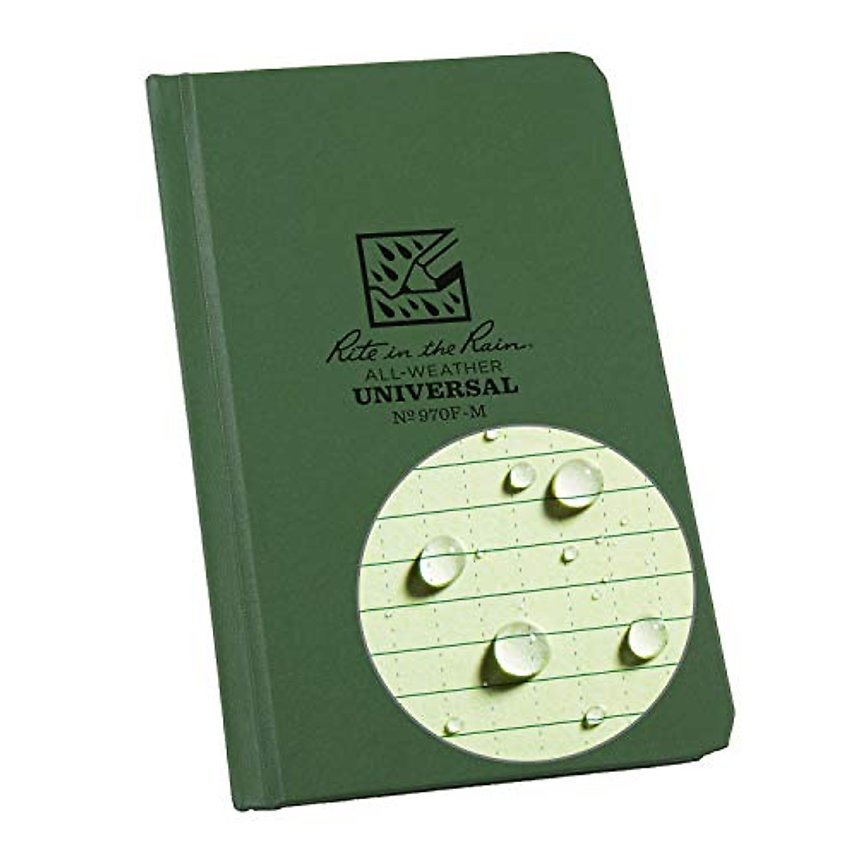 Rite in the Rain Weatherproof Hard Cover Notebook, 4 1/4" x 6 3/4", Green Cover, Universal Pattern (No. 970F-M), 6.75 x 4.25 x 0.625