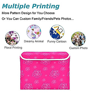 CaTaKu Roses Hot Pink Storage Bins with Lids Fabric Large Storage Container Cube Basket with Handle Decorative Storage Boxes for Organizing Clothes Shelves