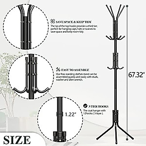 Iwaiting Outdoor Coat Rack Freestanding, Upgraded Metal Coat Tree With 12 Hooks, Coat Rack Stand for Hanging Clothes, Scarves, Hats, Bags in The Entryway Bedroom Office(Black)