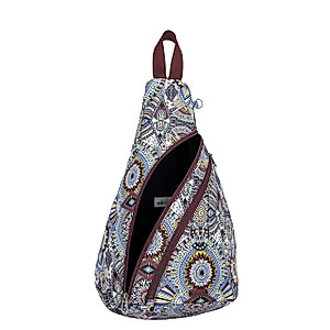 Sakroots On The Go Sling Backpack in Eco Twill, Adjustable Sling Strap, Cabernet Wanderlust