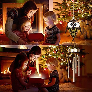 Sunwhale Owl Solar Wind Chimes for Outside Big Wind Chimes Indoor Hanging Outdoor Decor Metal Wind Warm LED Light Memorial Sympathy Gift with Metal Tubes Waterproof for Garden Yard Patio Lawn