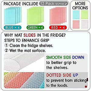 12 Pcs Refrigerator Liners, CaptainRay Washable Mats Covers Pads, Home Kitchen Gadgets Accessories Organization For Top Freezer Glass Shelf Wire Shelving Cupboard Cabinet Drawer (4 Blue+4 Green+4 Red)