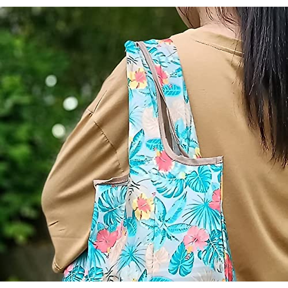 Fineget Folding Shopping Grocery Laundry Spare Tote Bag Perennial Leaf Aesthetic Foldable Beach Picnic Duffel Bag for Women Travel Hand Backpack Bag Camping Gym Sparts Changes Spare