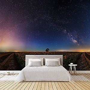 Stars Moon a Field Sunflowers Peel and Stick Wallpaper Removable Self-Adhesive Large Wallpaper Roll Wall Mural Sticker Home Decor for Living Room Bedroom