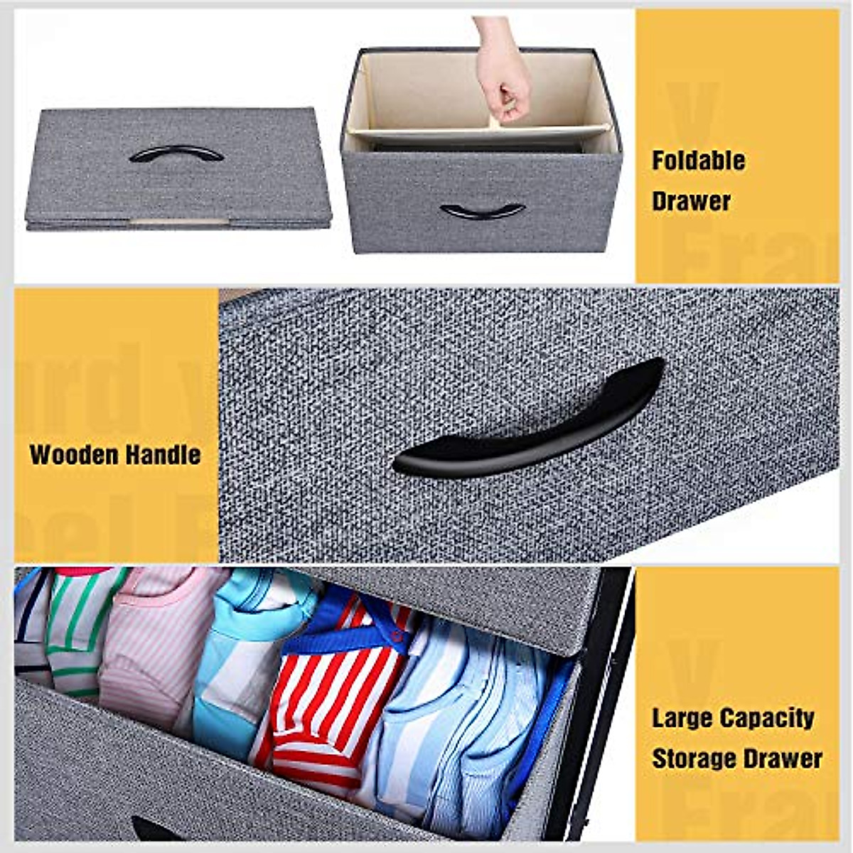 Yesker Nightstand with 2 Fabric Drawers - Sturdy Steel Frame, Small Dresser Storage Tower Organizer Unit for Child Room Bedroom Hallway Entryway Closets, Wide Wood Top, Easy Pull Handle Black Grey