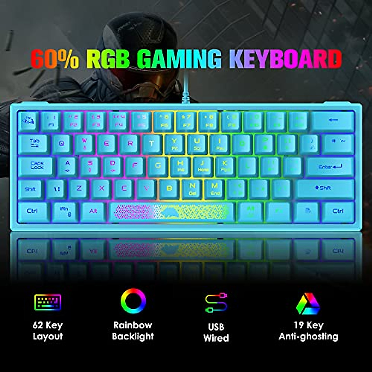 ZIYOU LANG K61 60% Gaming Keyboard Mini Portable with Rainbow RGB ...