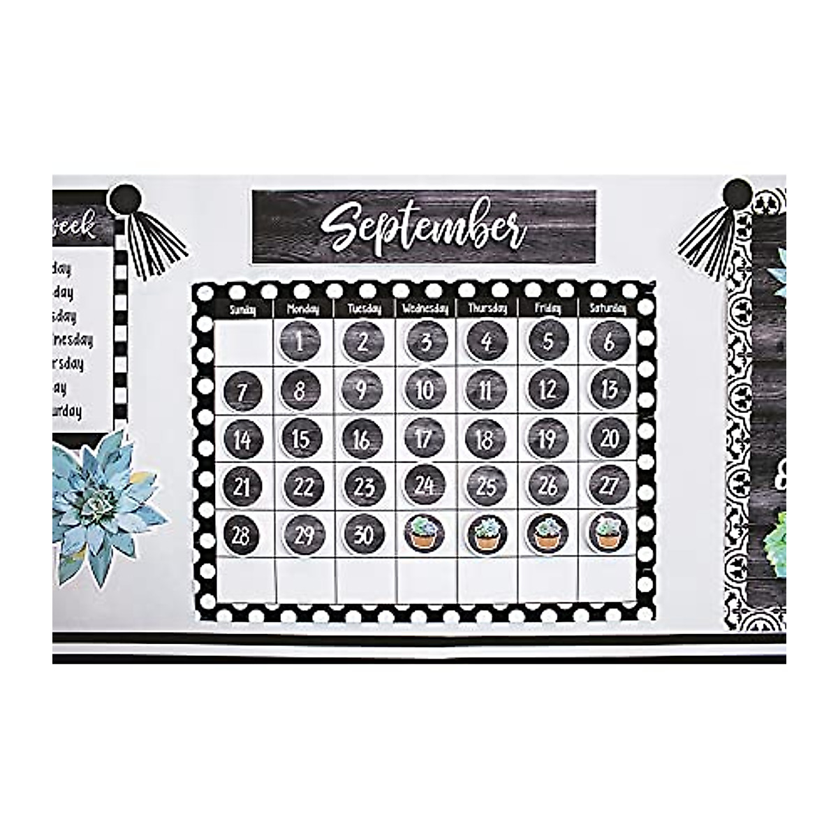 Schoolgirl Style Simply Stylish Bulletin Board Set―Calendar, Monthly Headers, Days of the Week, Seasons, Weather, Special Occasions, Birthdays (100 pc)