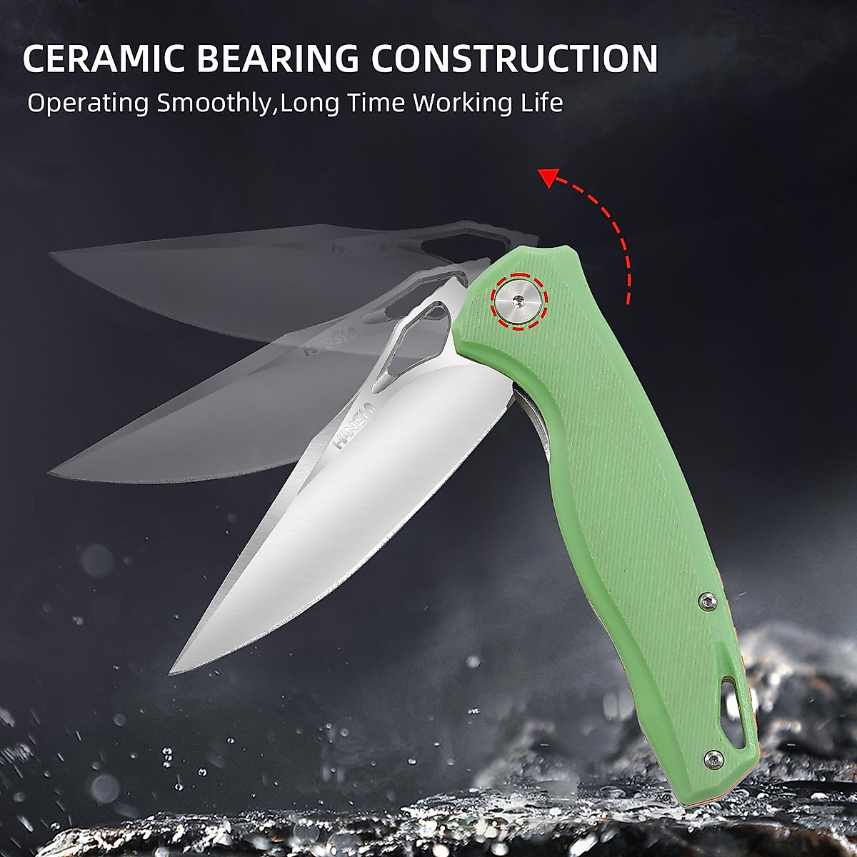 HANSHI Premium D2 Steel Blade G10 Handle Sharp Folding Pocket Knife with Clip for Men,Razor Tactical Knife Self Defense for Survival Hunting Camping Hiking Outdoor Gift,Foldable EDC Knife with Liner Lock for Women (green)