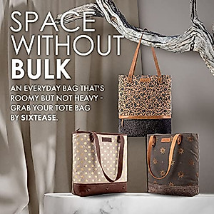 Tote Bags for Women by Sixtease - Large Tote Bag with Zipper Top - Genuine Leather Strap, Upcycled Canvas, Rug, Hair On and Hardware Accents - Vintage Style Hand Stitched - Efflorescence