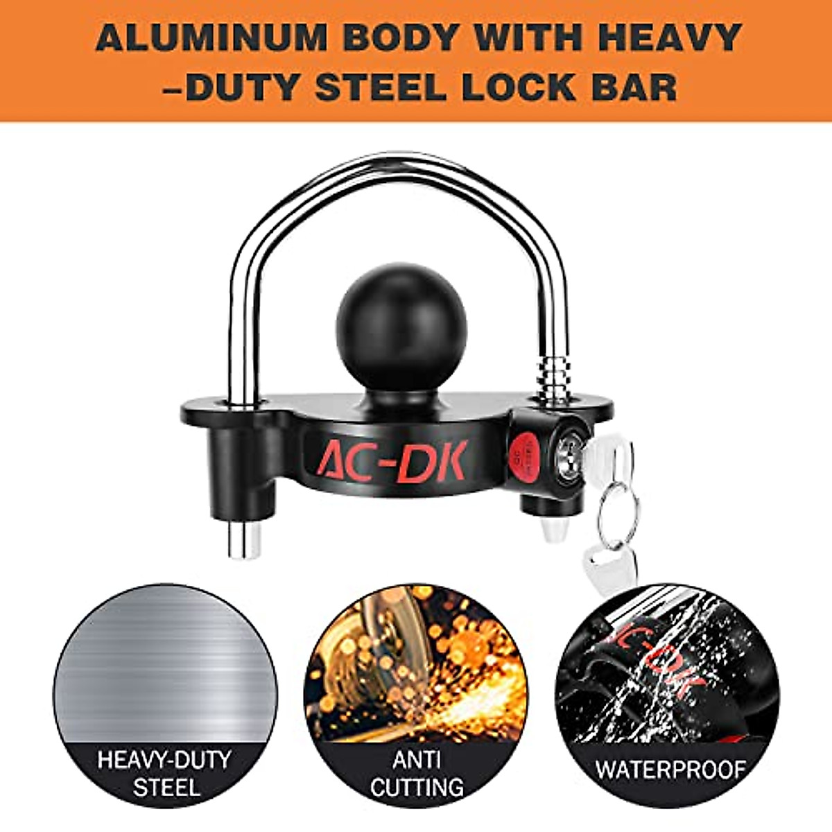 AC-DK Trailer Hitch Coupler Lock Fits 1-7/8", 2", and 2-5/16" Couplers, Heavy Duty Steel Trailer Locks Ball Hitch with 3 Keys Alike Trailer Hitch Locks for RV Travel Boat Camper Trailer