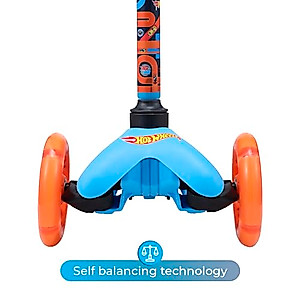 Hot Wheels Self Balancing Kick Scooter with Light Up Wheels, Extra Wide Deck, 3 Wheel Platform, Foot Activated Brake, 75 lbs Limit, Kids & Toddlers Girls or Boys, for Ages 3 and Up
