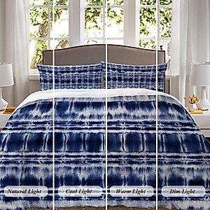 Shrahala Blue Tie Dye Duvet Cover Set Twin Size, Shibori Striped Navy Indigo Abstract Folk 3 Pieces Soft Brushed Duvet Covers with Button Closure, 100% Cotton (No Comforter)