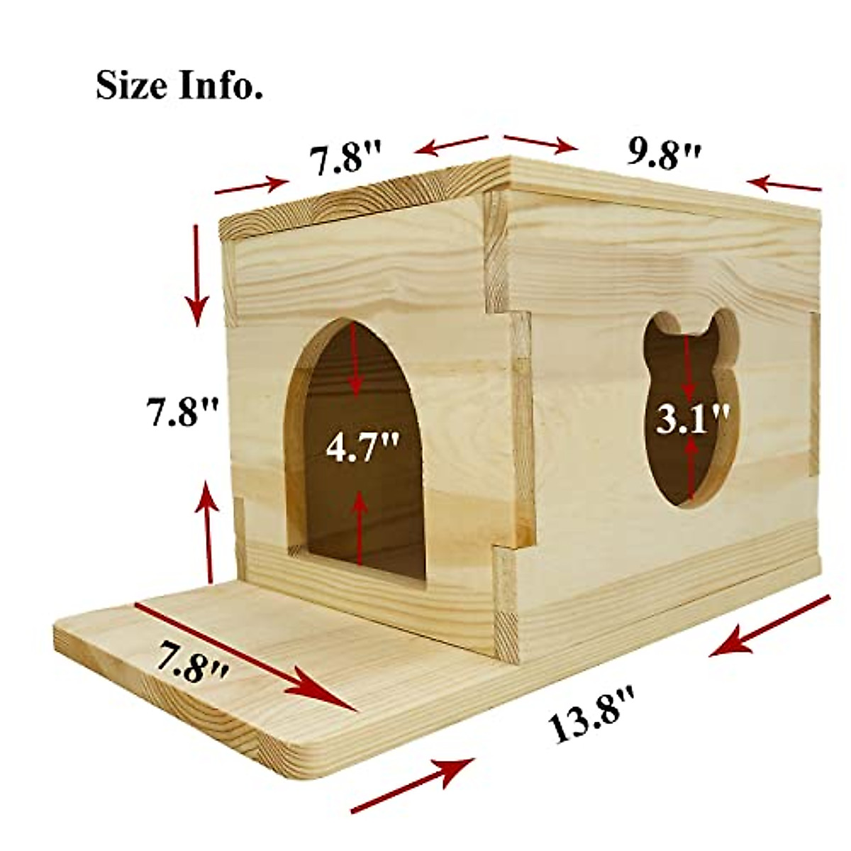 Pet Chinchilla House with Platform, Guinea Pig Cage Wooden Hut, Bunny Houses and Hideouts with Window, Small Animal Hideout for Hedgehog, Kitten, Squirrel, Sugar Gliders, Rabbit