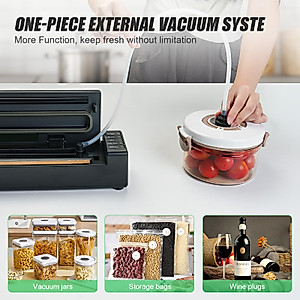 Vacuum Sealer Machine, Cordless Rechargeable Vacuum Sealer for Dry/Moist Food Storage - With External Vacuum Suction Hose for Canisters/Mason Jars and 10 Vacuum Seal Bags (Dark Black)