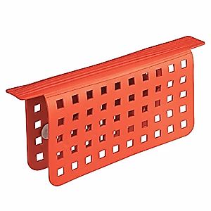 mDesign Decorative Kitchen Plastic Sink Protector Set - Protect Surfaces and Dishes - Quick Draining, Modern Slotted Design - Includes 1 Saddle, 2 Large Mats - Set of 3 - Red