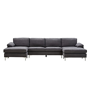 Knowlife Modern Corner Sectional Futon Sofa with Removable Cushions and Ottomans Convertible Sofa Couch for Living Room, 128”L (Dark Grey)
